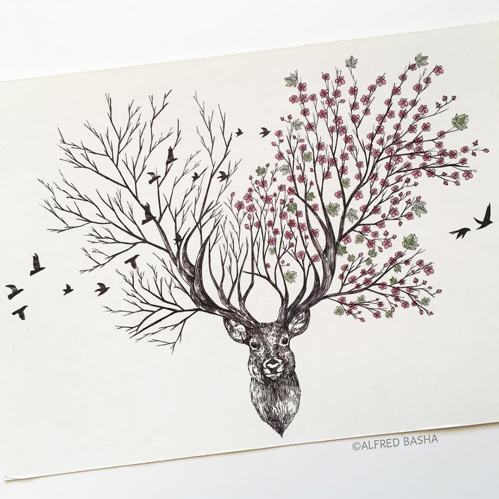 Alfred Basha's Pen & Ink Sketches of Trees Growing into Animals | FREEYORK