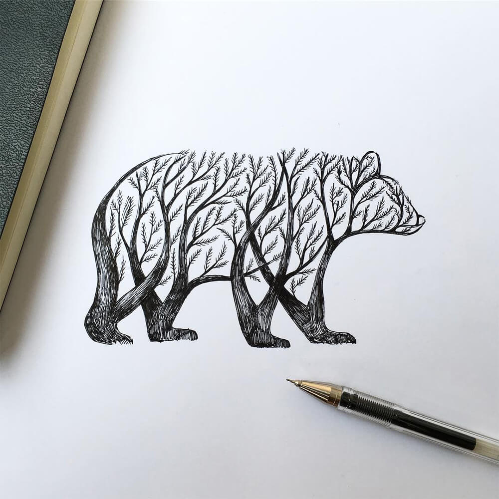 Alfred Basha's Pen & Ink Sketches of Trees Growing into Animals | FREEYORK